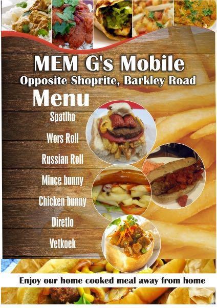 Menu at Braai Hut restaurant, Kimberley