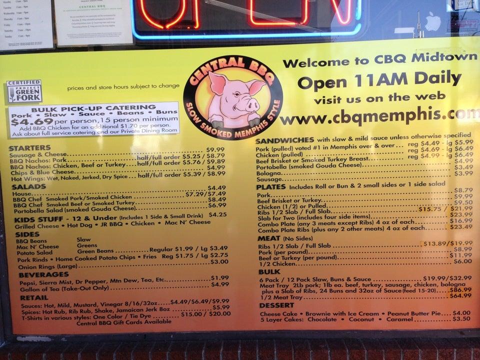 Menu at Central BBQ - Midtown (Food Truck), Memphis, Central Ave