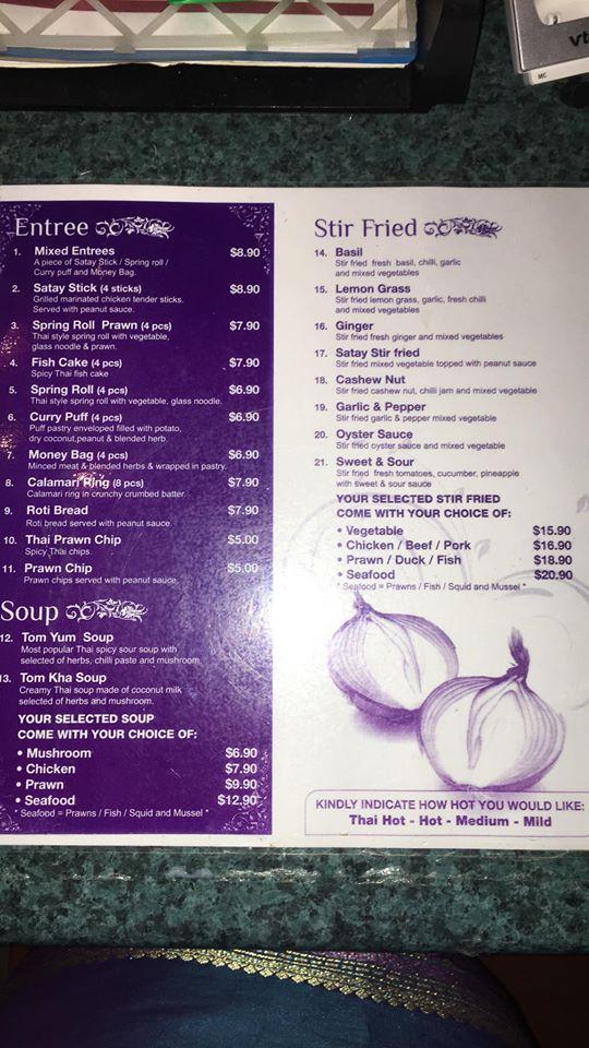 Menu at Charm Thai restaurant, Upper Coomera