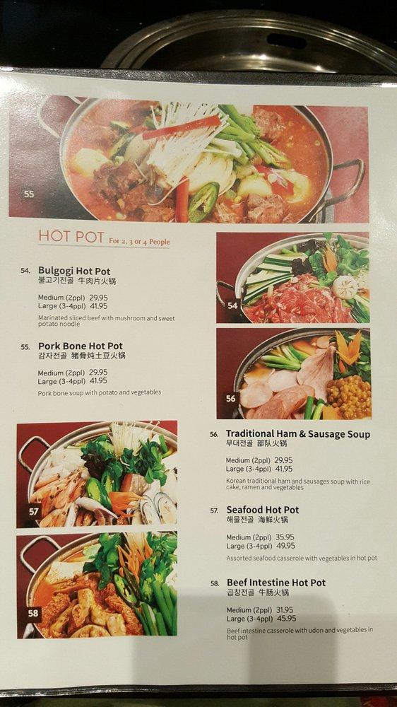 Menu at Chosun Korean BBQ, Vancouver