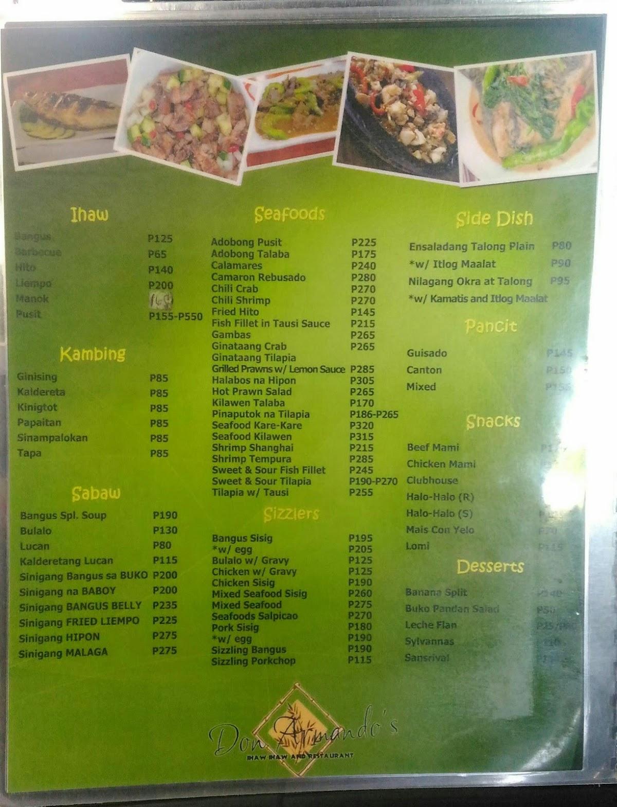 Menu at Don Armando's Ihaw-ihaw And Restaurant, Calasiao