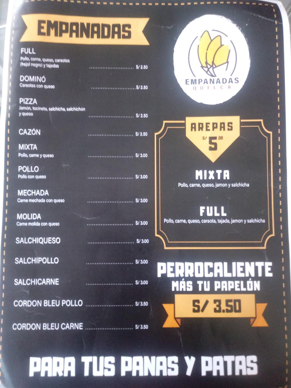 Menu at Empanadas Quilca restaurant, Callao District