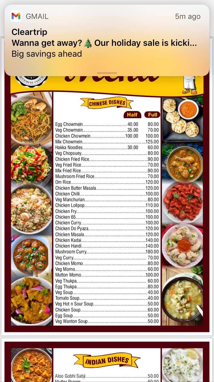 Menu at Friends Café, Bodhgaya