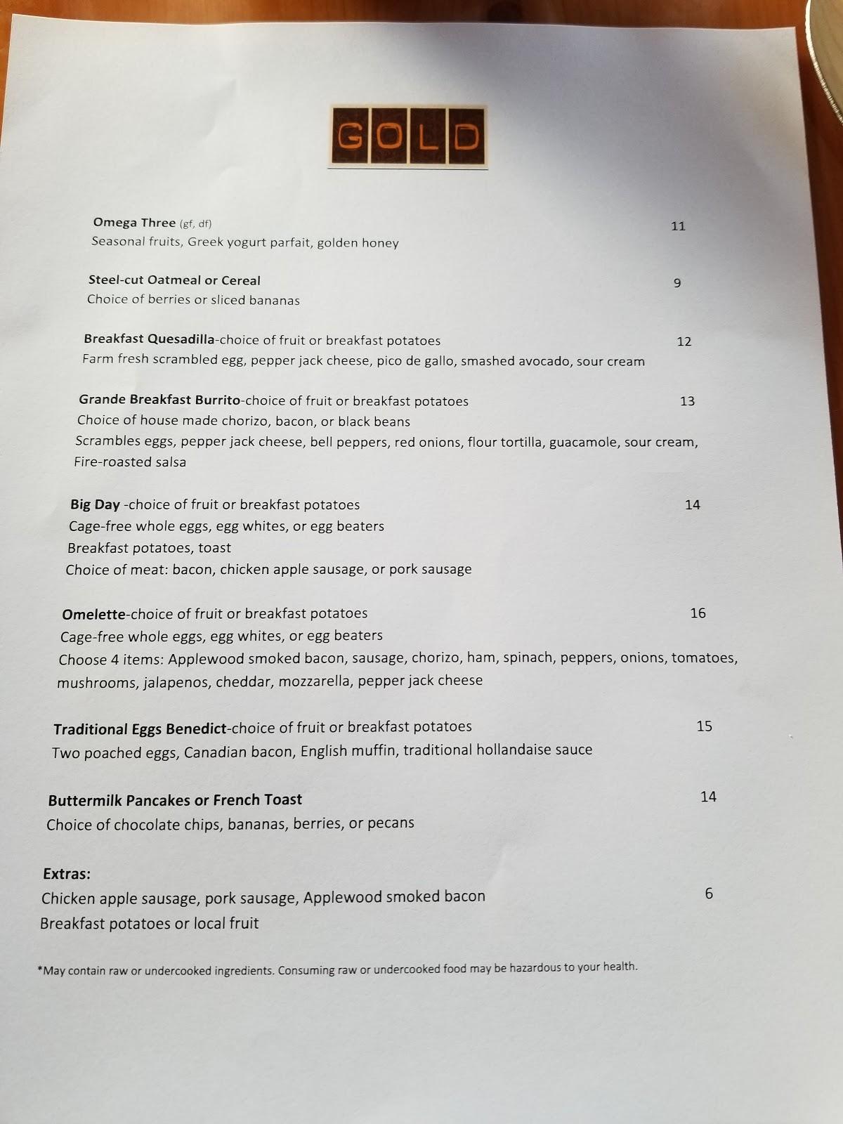 Menu at Gold restaurant, Tucson, 245 E Ina Rd