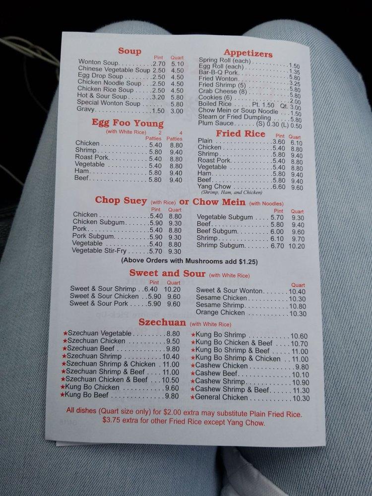 Menu at Hong Kong Inn restaurant, Lincoln Park