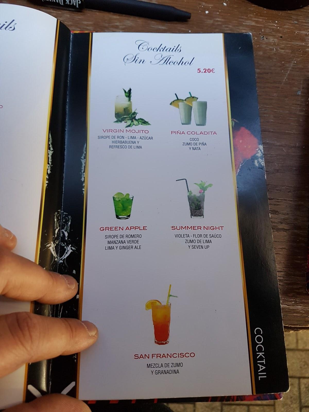 Menu at Kokún Café, Málaga
