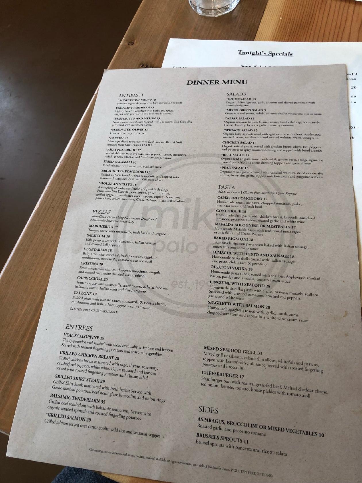 Menu at Mike's Diner Bar Palo Alto, Palo Alto