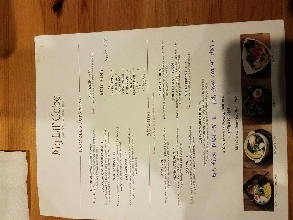 Menu at My Lil' Cube restaurant, Puyallup