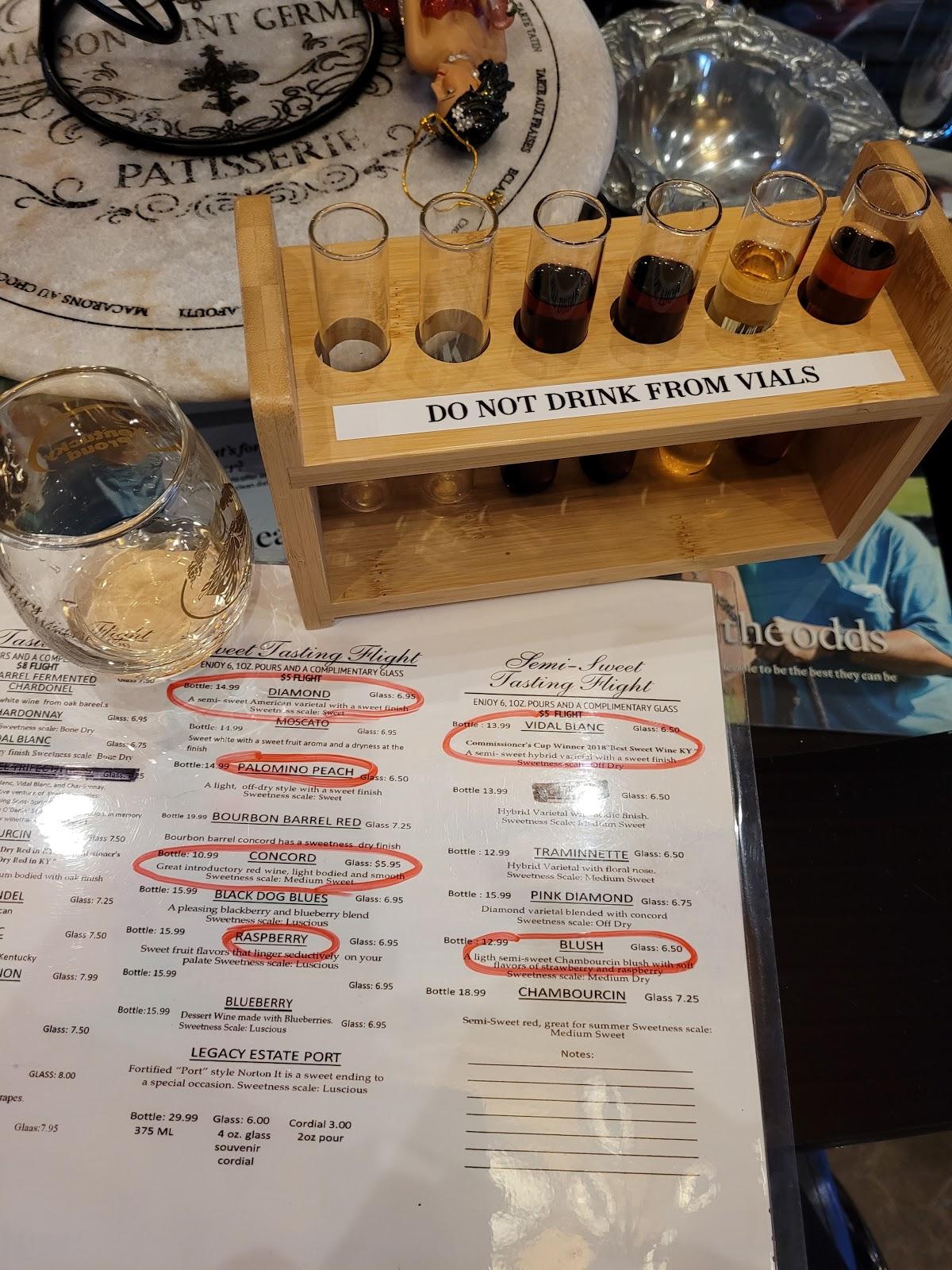 Menu at Prodigy Vineyards & Winery, Frankfort