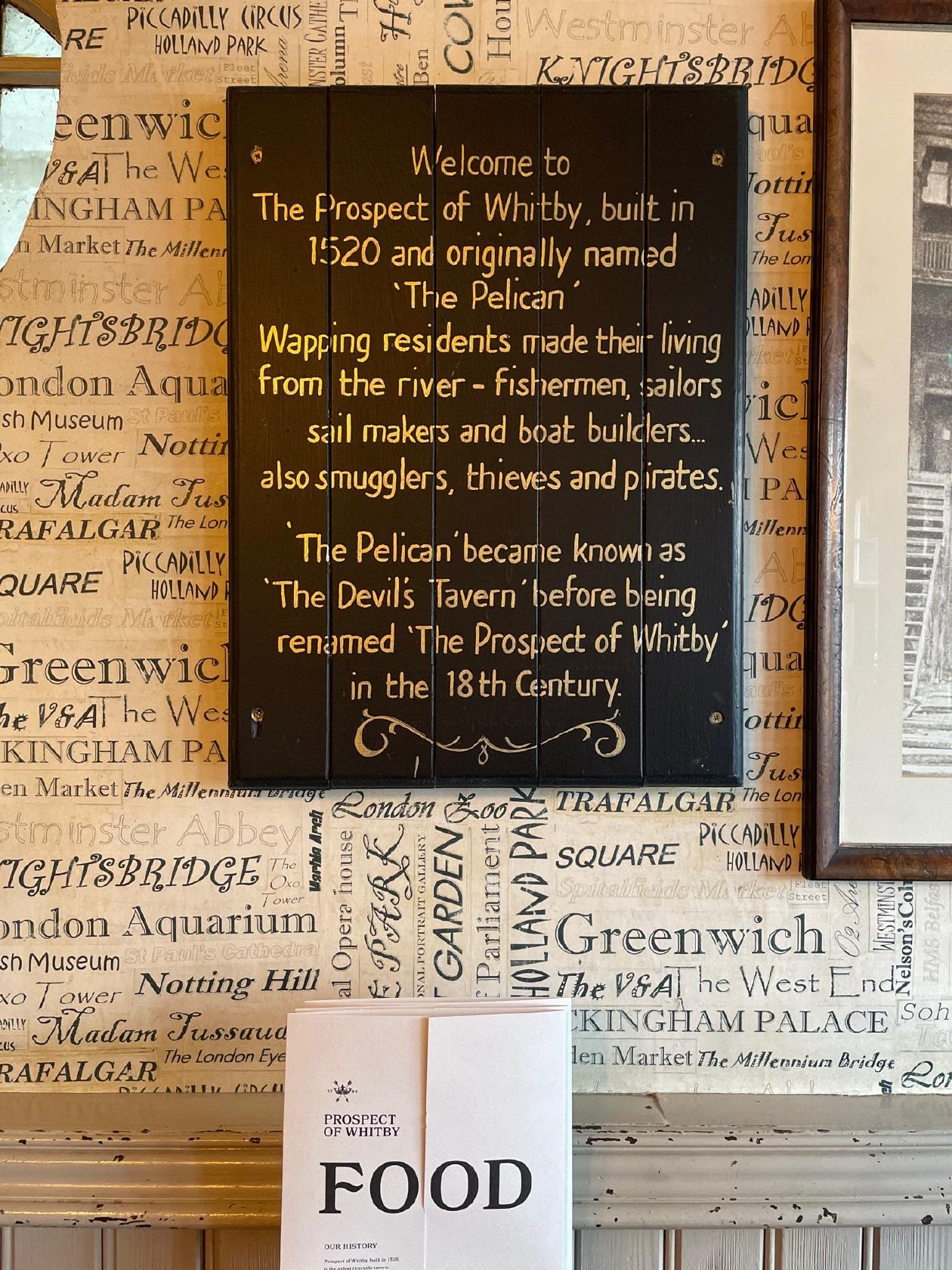 Menu at Prospect of Whitby pub & bar, London