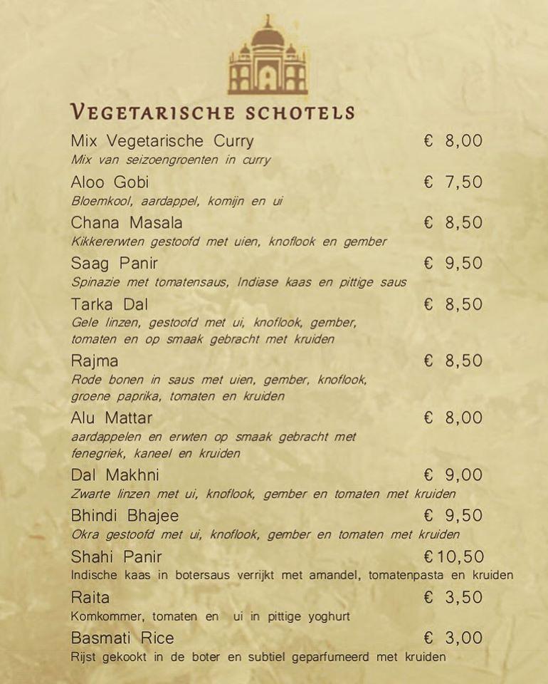 Menu at Royal India, Sint-Truiden