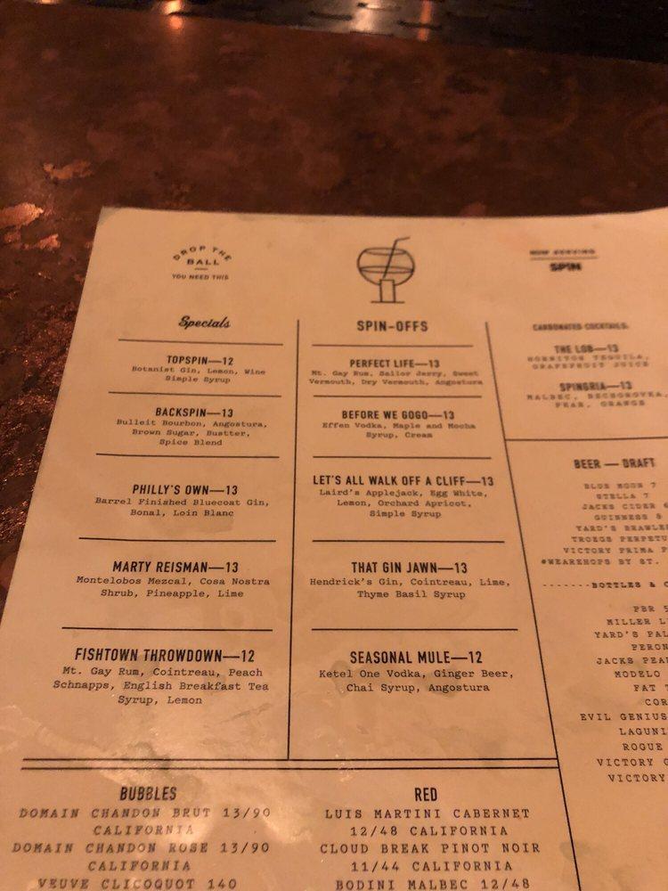 Menu at SPIN Philadelphia pub & bar, Philadelphia