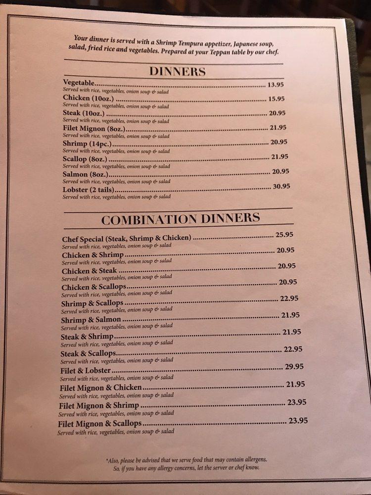 Menu at Sakura Japanese Steak House steakhouse, Aiken
