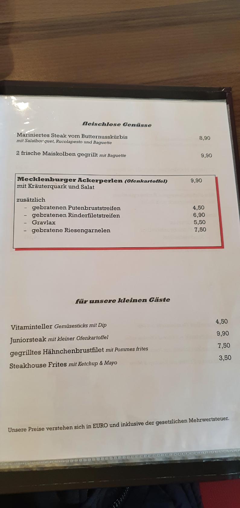 Speisekarte von Steakhouse No 9, Ostseebad Boltenhagen, Ostseeallee 9