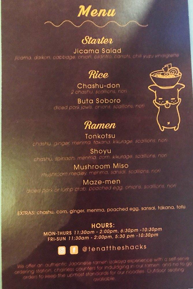 Menu at TEN Ramen restaurant, The Colony