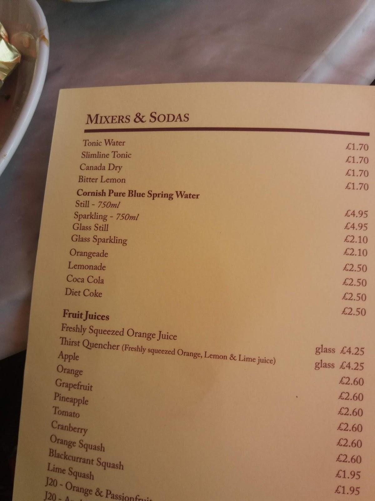 Menu at The Clipper restaurant, Padstow