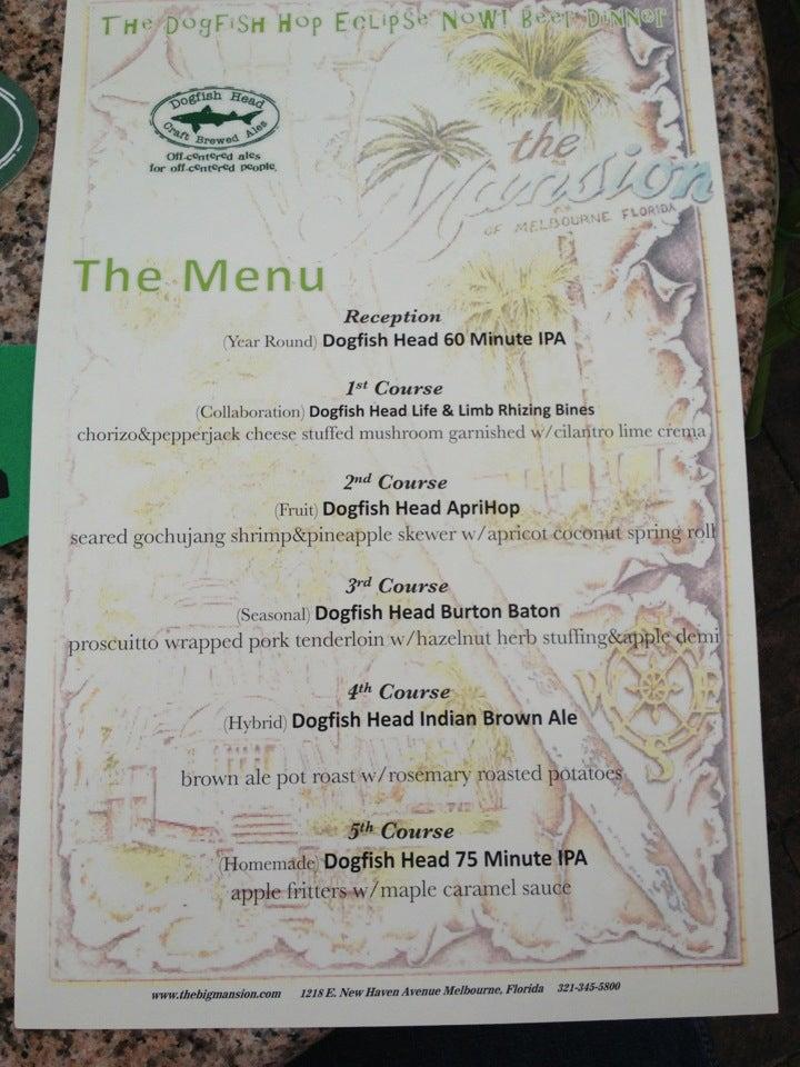 Menu at The Mansion restaurant, Melbourne, E New Haven Ave