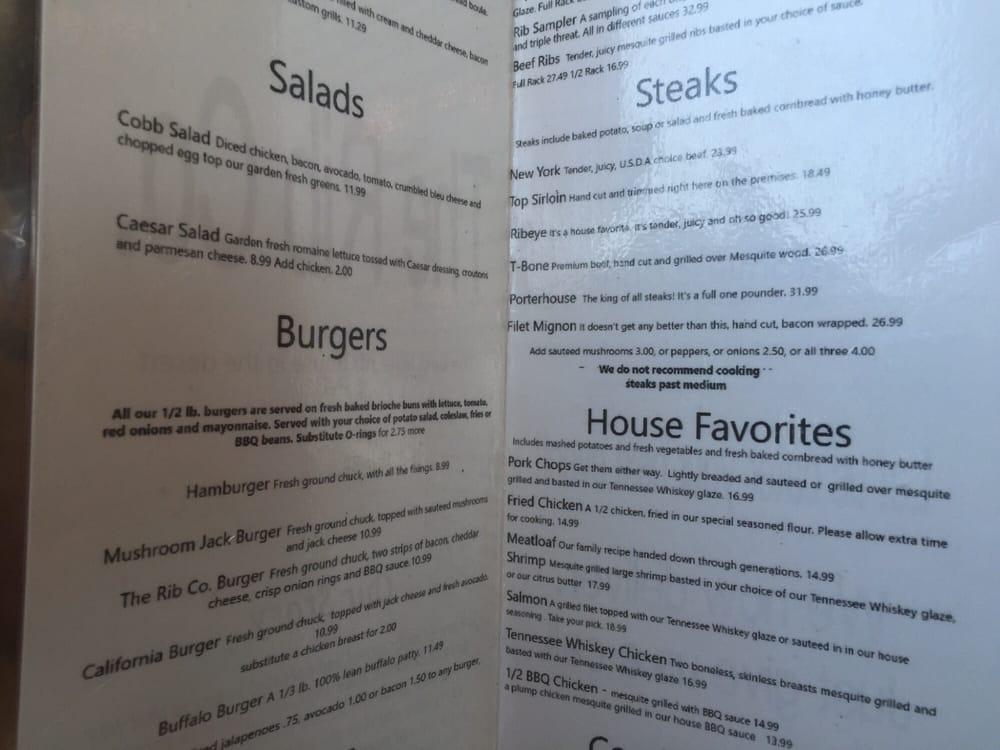 Menu at The Rib Co BBQ, Twentynine Palms