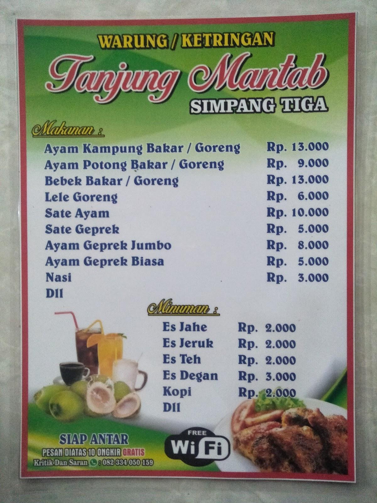 Menu at Warung Lesehan Tanjung, Pelem