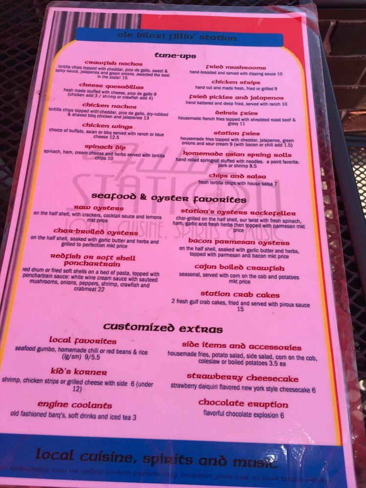 Menu at Fillin' Station pub & bar, Biloxi