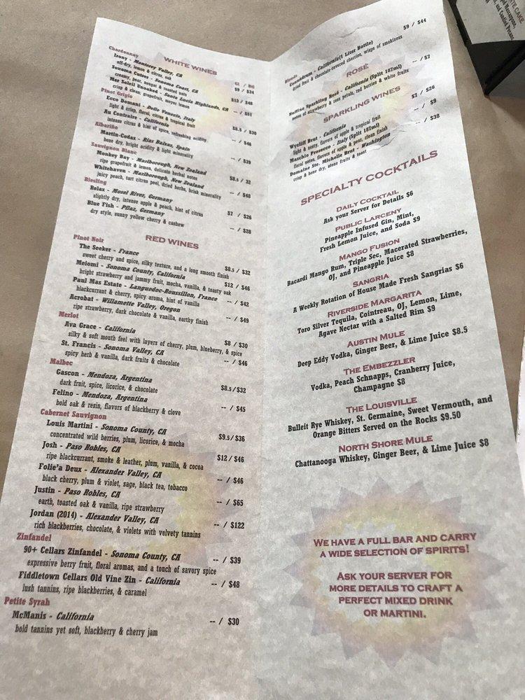 Menu at Food Works restaurant, Chattanooga