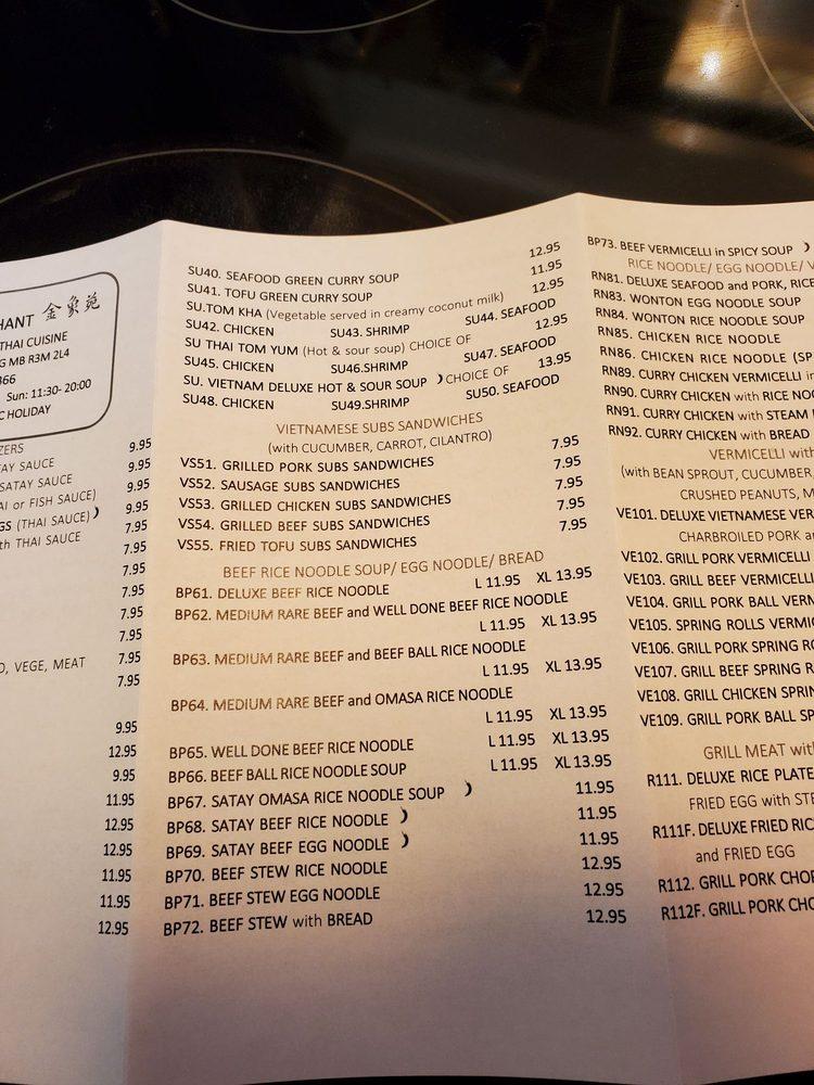 Menu at Golden Elephant Vietnamese & Thai Cuisine 金象苑 越南 泰國美食 ...