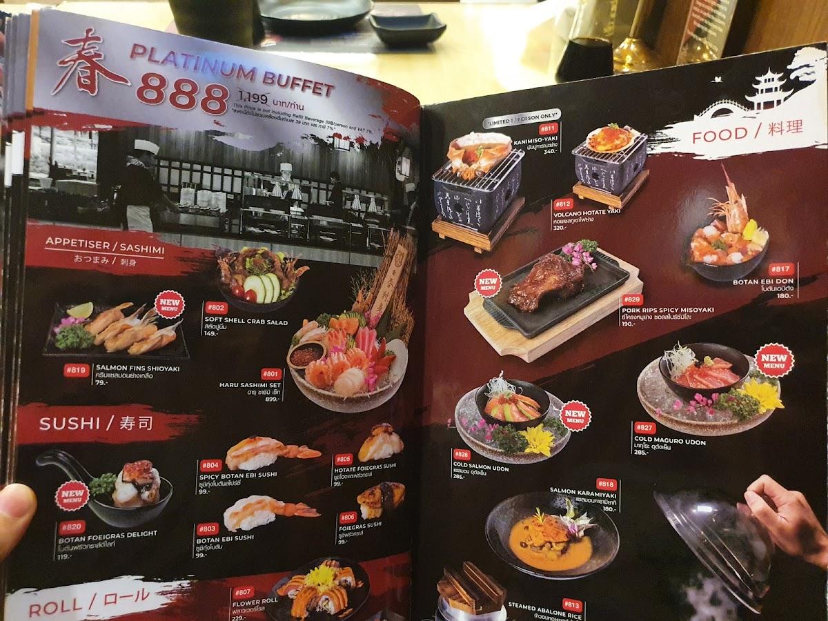 Menu at Haru Japanese buffet restaurant, Pattaya City