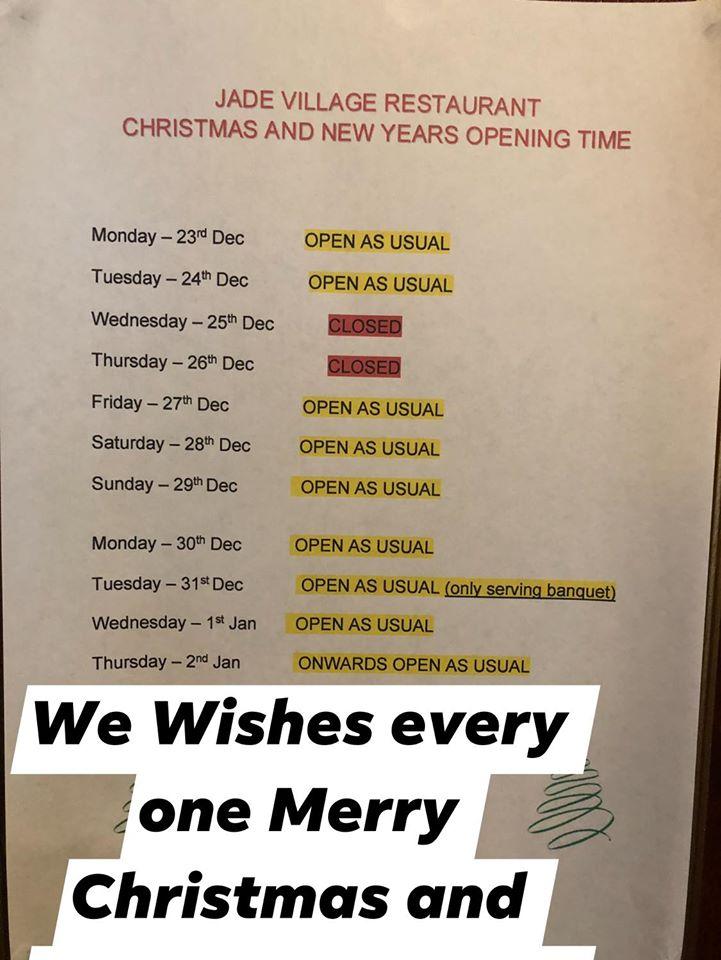 Menu at Jade Village restaurant, Menai Bridge