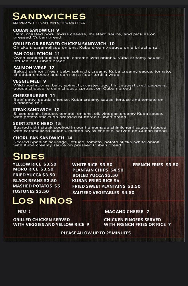 Menu at Kuba restaurant, Fort Lee