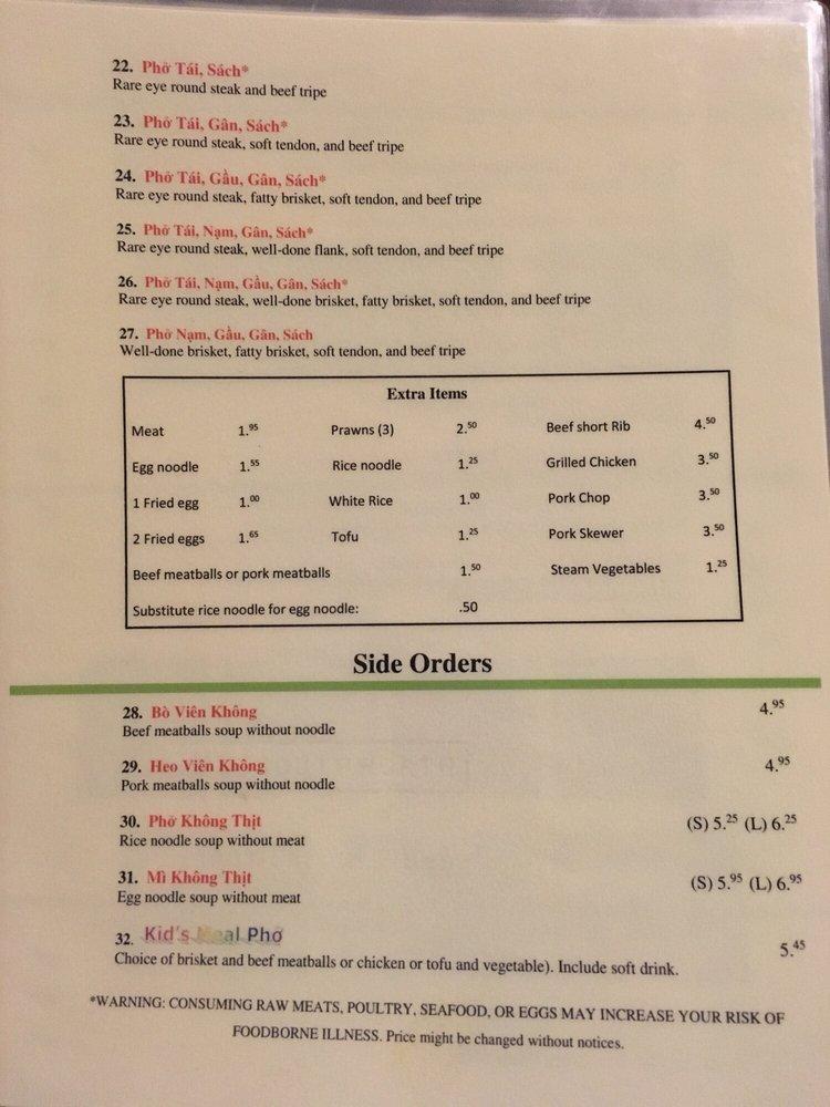 Menu at Phở 84 restaurant, Lynnwood, 196th St SW