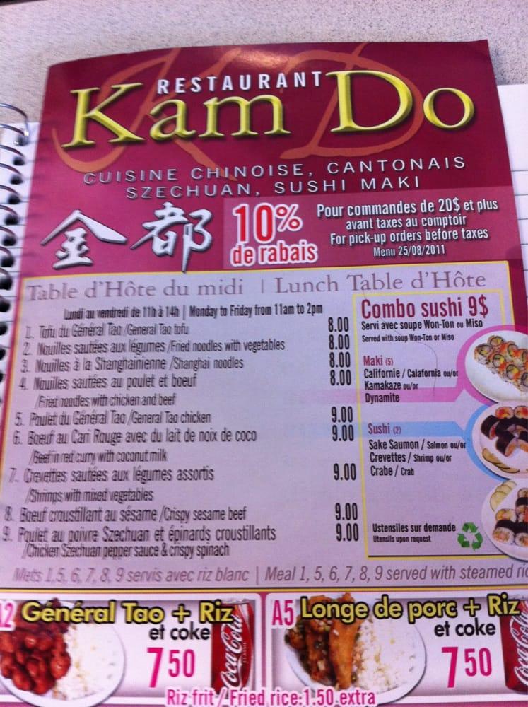 Menu at Restaurant Kam Do, Montréal