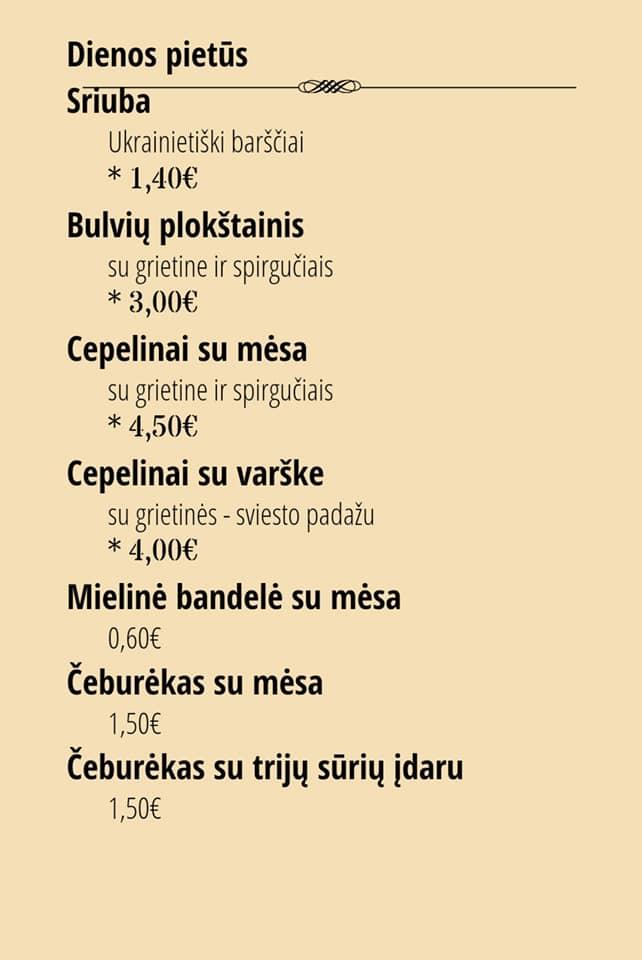 Speisekarte von Restoranas XIX amžius restaurant, Memel
