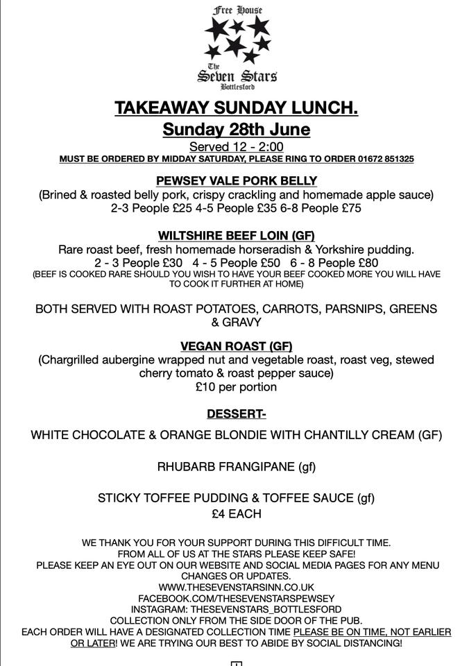 Menu at The Seven Stars Inn pub & bar, Upavon, The Seven Stars Inn