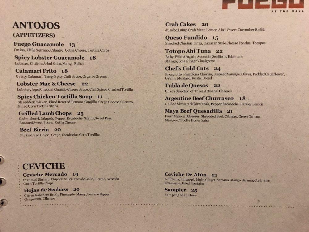 Menu at Fuego Restaurant, Long Beach