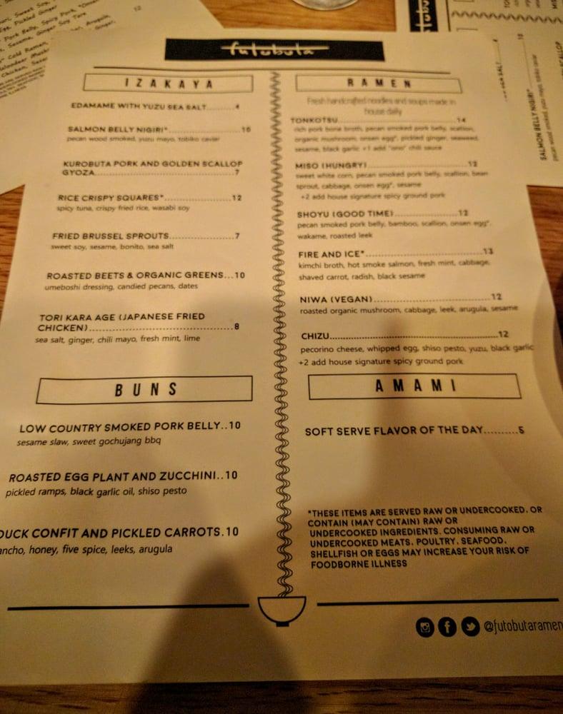 Menu at Futo Buta restaurant, Charlotte