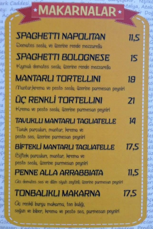 Menu at Rally Cafe Formula 34, Istanbul