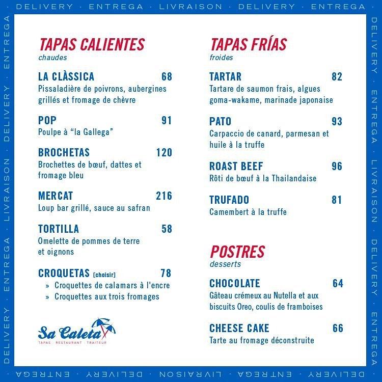 Menu at Sa Caleta restaurant, Rabat