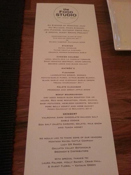 Menu at The Food Studio restaurant, Bozeman