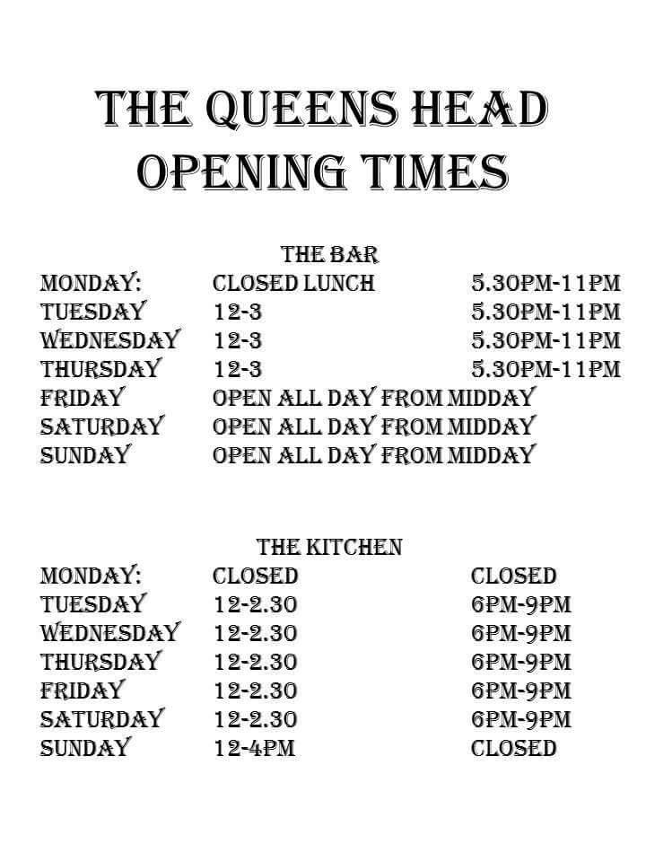 Menu at The Queens Head pub & bar, Eynsham
