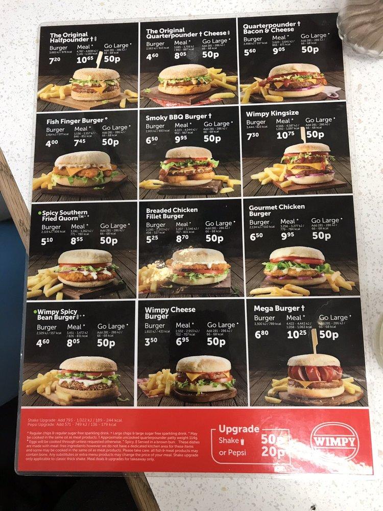 Menu at Wimpy fast food, London, 160 Streatham High Rd