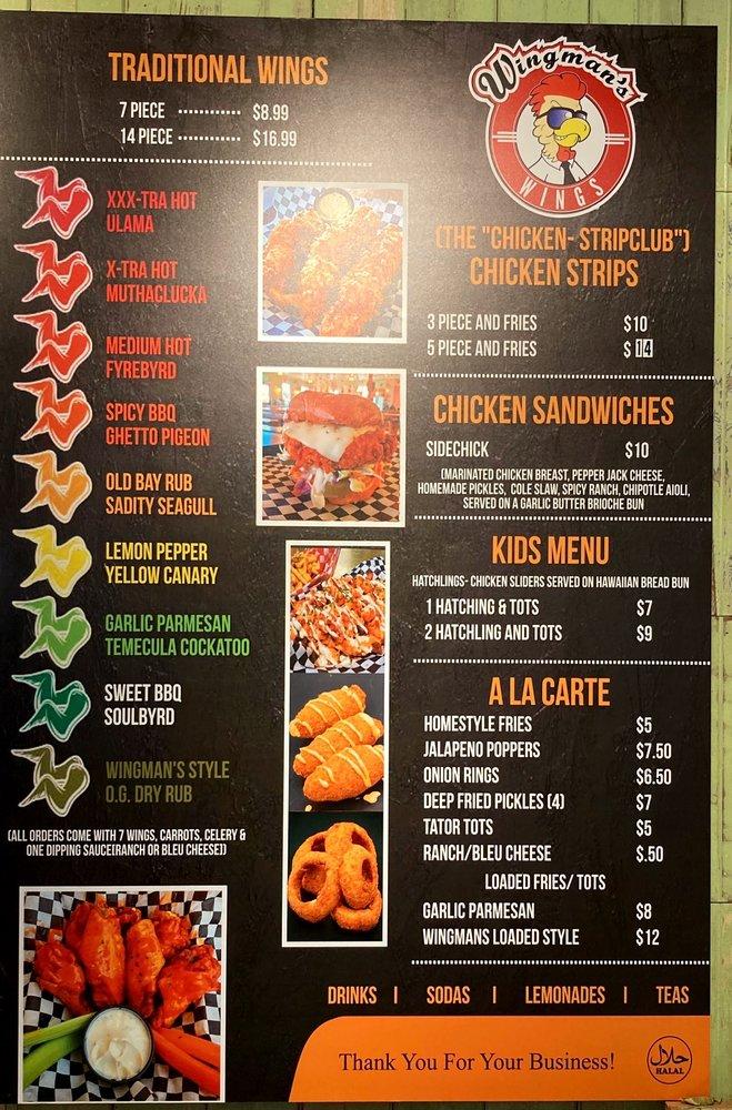 Menu at Wingman’s Wings restaurant, Temecula