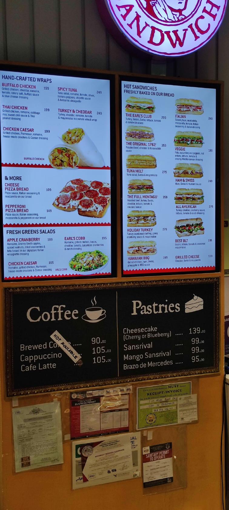 Menu at Earl of Sandwich restaurant, Taguig