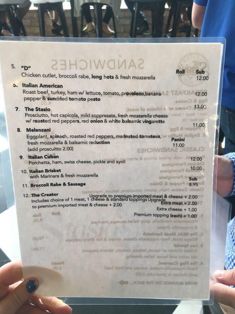 Menu at Stasio's Italian Deli & Market restaurant, Orlando