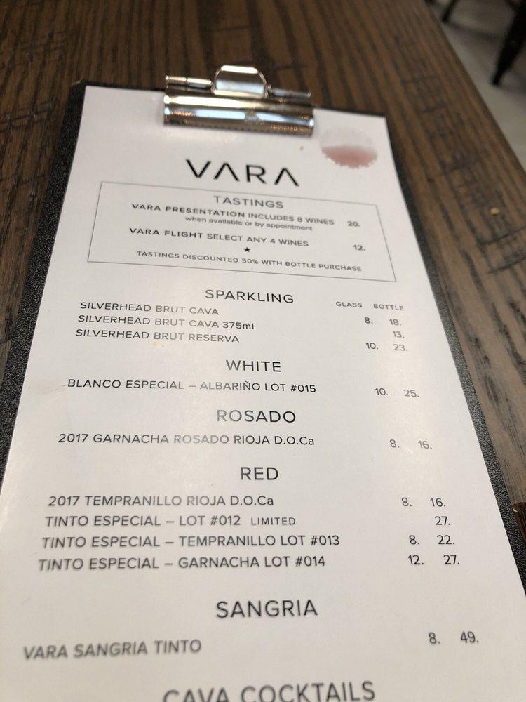 Menu at VARA Winery & Distillery restaurant, Albuquerque