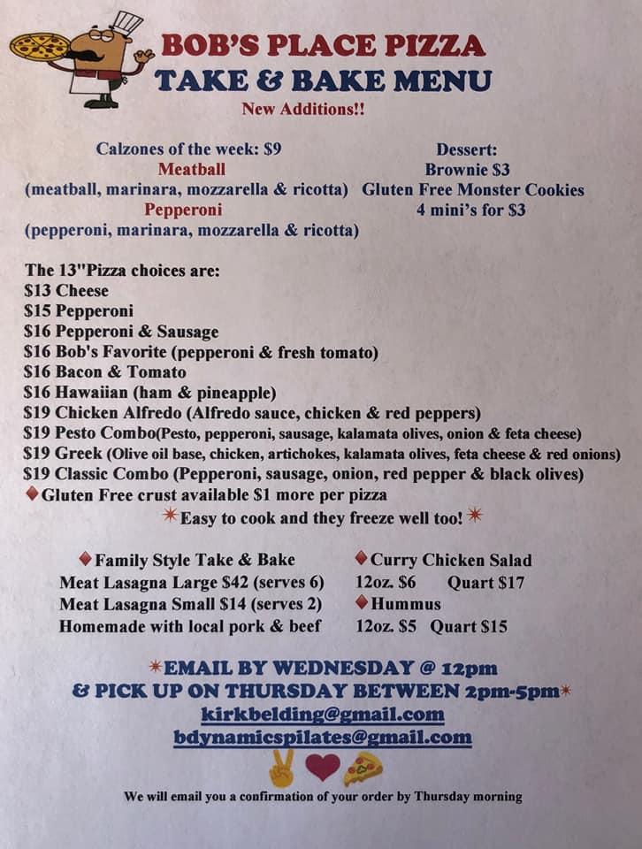 Menu at Bob's Place pizzeria, Virginia City, 304 W Wallace St