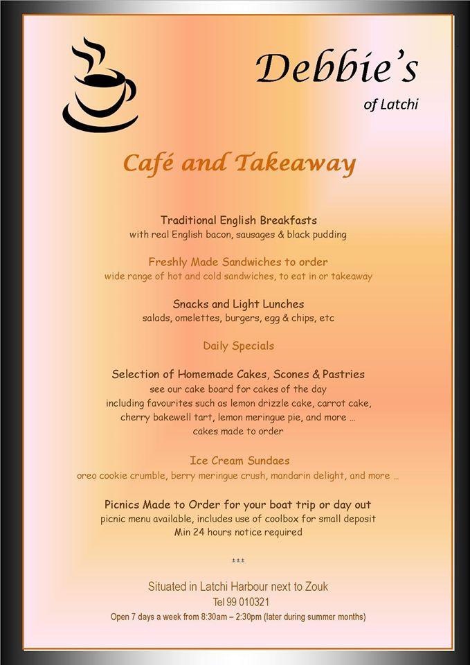 Menu at Debbie's of Latchi, Poli Crysochous