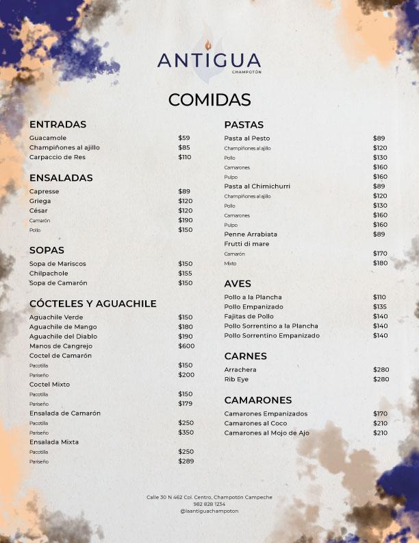 Menu at LA ANTIGUA restaurant, Champoton