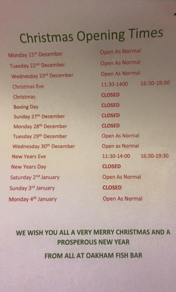 Menu at Oakham Fish Bar, Oakham
