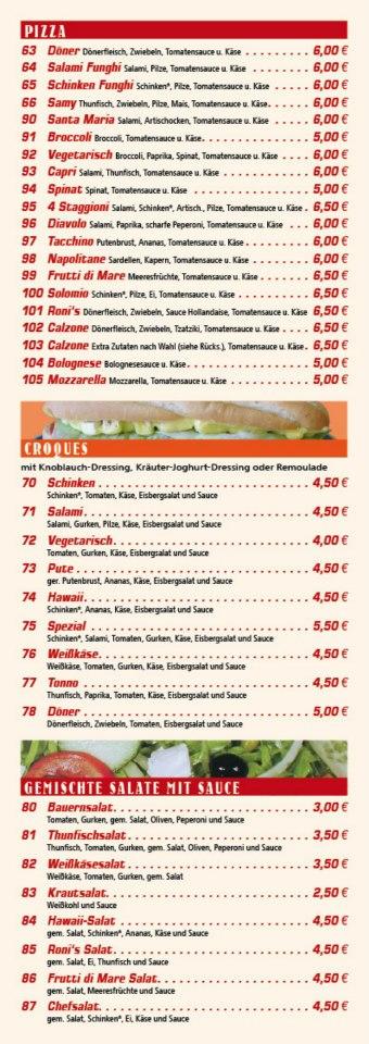 Speisekarte von Roni's Grillhaus fast Food, Bremervörde