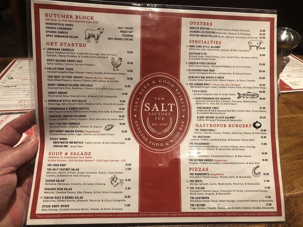 Menu at Salt Factory Pub, Woodstock